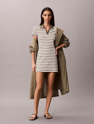 Calvin Klein Geripptes Minikleid Mit Monologo Und Streifen - Tofu High Sea Stripe - Damen - XL