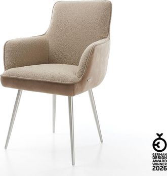 DELIFE Esszimmerstuhl Heira-Flex mit Armlehnen Materialmix Schlamm 4-Fu&szlig; konisch Edelstahl Taschenfederkern, Esszimmerst&uuml;hle