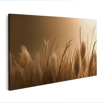 Islandburner Bild auf Leinwand Wandbild mit sanften Gr&auml;sern in warmen Erdt&ouml;nen - Edition E1