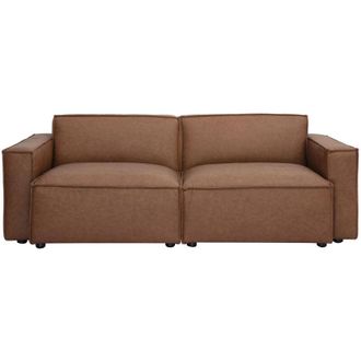Miliboo Canap&eacute; modulable vintage 3 places en cuir marron SPLIT