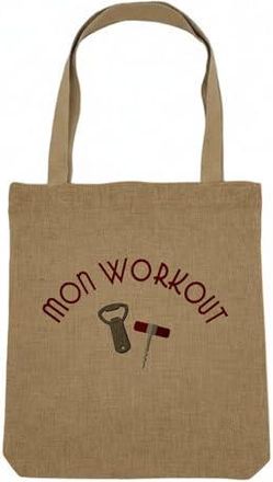 Fabulous Sac Shopping Tote Bag Aspect Lin - Mon Workout Bouteille Vin Sport Humour - Sac de Courses Toile Epaisse 360g Beige Naturel Cabas Port&eacute; Epaule Solide 