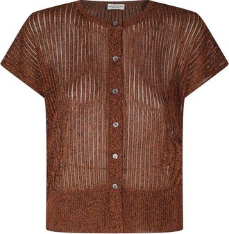 Roberto Collina Femme, Pulls, Brun, Taille: 38 FR Cardigan &agrave; Manches Courtes en Maille C&ocirc;tel&eacute;e