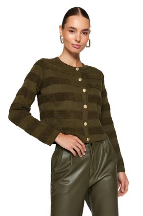 Trendyol Crew Neck Khaki Strickwaren Cardigan - Jacket Look Twoaw24Hi00337