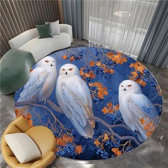 Generic Bleu Fonc&eacute; 1 Tapis Rond Salon, Branches Animaux Hiboux Impression Tapis de Sol D&eacute;coration Antid&eacute;rapant pour Chambre Cuisine Balcon Terrasse Salle &agrave; Ma