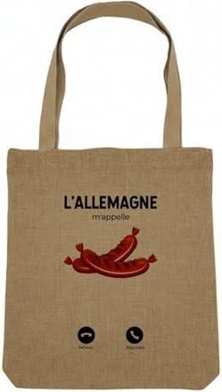 Fabulous Sac Shopping Tote Bag Aspect Lin - LAllemagne MAppelle Saucisse Viande Clich&eacute; - Sac de Courses Toile Epaisse 360g Beige Naturel Cabas Port&eacute; Epaule Sol