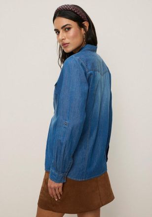 Tamaris Jeansbluse mit praktischen Details, hohem Tragekomfort mit Hemdblusenkragen, Regular Fit, unifarben