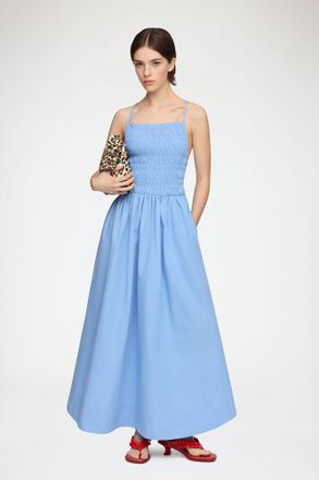 Ganni Robe en popeline bleue Azurine Coton biologique - Taille 34 - Pour Femme