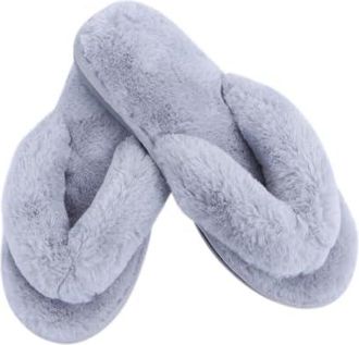 PartyKindom Pantoufles Dintérieur En Coton Antidérapants Rembourrés, Tongs En Peluche Pour Femme, Coloris Gris-bleu, Taille Fl-65 37/38, Hiver, Confort Et Chaleur