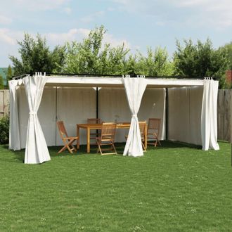 vidaXL Vidaxl - Tonnelle avec rideaux cr&egrave;me 6x3 m acier