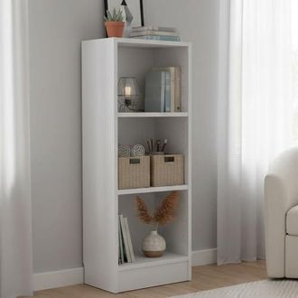 Dmora B&uuml;cherregal mit drei Regalen, wei&szlig;e Farbe, 40 x 107 x 26 cm