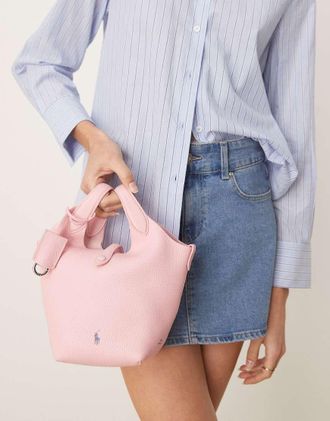 Polo Ralph Lauren Play - Petit sac cabas &agrave; bandouli&egrave;re en pur cuir grain&eacute; - Barbe &agrave; papa-rose