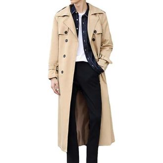 Generic Manteau Homme Hiver,Mens Anoraks - Trench-coat noir long &agrave; double boutonnage pattes d&eacute;paule et ceinture &eacute;l&eacute;gant et polyvalent pour hommes et femmes (K