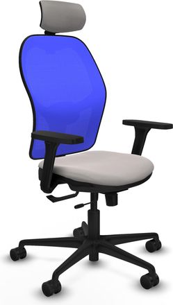 Piqueras y Crespo Ergonomischer B&uuml;rostuhl, Lendenwirbelst&uuml;tze, mit 3D-Armlehnen und Kopfteil, h&ouml;henverstellbar und neigbar, ausgestattet mit Syncro/Translack. Blau/Wei&szlig;