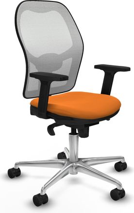 Piqueras y Crespo Jorquera Stuhl mit Lendenwirbelst&uuml;tze mit 2D-Armlehnen, ausgestattet mit 5 Positionen und injiziertem Schaum. Mit Rollen von 65 mm Nylon, Wei&szlig;/Orange