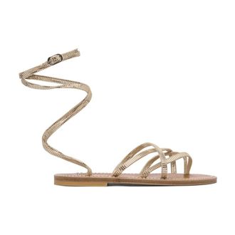 K.Jacques Schmuckbesetzte flache Sandalen mit Kn&ouml;chelriemen - - Shoes - Damen - Gelb - 37 EU