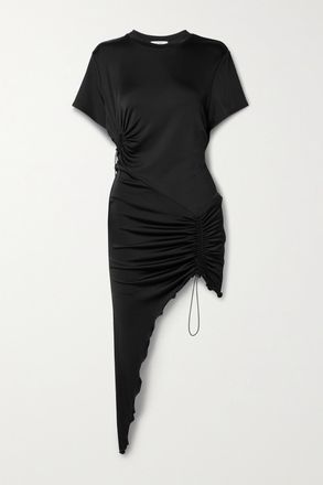Et Ochs + Net Sustain Brielle Asymmetrisches Kleid Aus Stretch-jersey Mit Cut-out Und Raffungen - Schwarz
