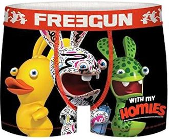 Freegun Caleçon Homme Ajustement Parfait, Boxer Homme, Lapins CRETINS, Infroissable et sans Déformation, Noir, Blanc, Vert, Jaune, Taille XL