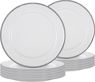 Argon Tableware Weiße Emaille -Seitenplatten - 20cm - Grau - Pack Von 12
