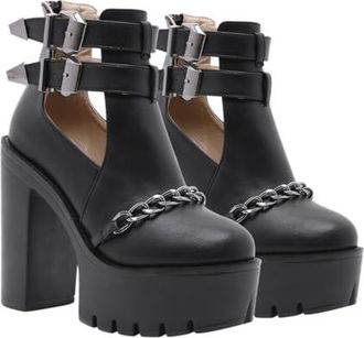 UPKOCH Talons &Eacute;pais pour Femme Bottines Courtes Imperm&eacute;ables avec Rivets et Cha&icirc;ne Design Antid&eacute;rapant et Confortable Noir