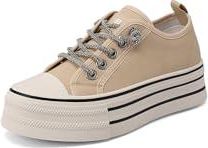 Queen Helena Sneakers Platform Femmes Lacets avec Strass XZ002, beige, 41 EU