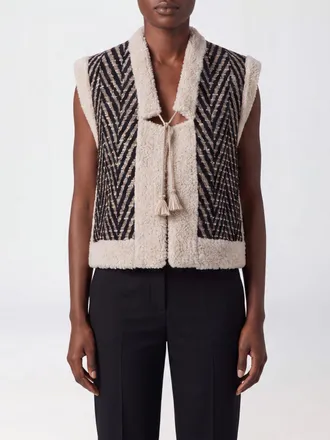 Forte_Forte Gilet en tricot jacquard avec encolure en V et fermeture &agrave; nouer