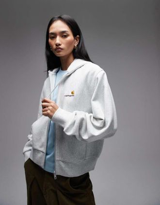 Carhartt Work in Progress American Script - Sweat &agrave; capuche zipp&eacute; - Gris chin&eacute;