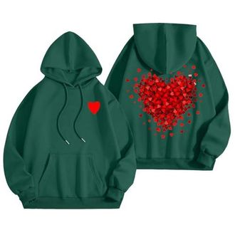 Generic Sweat &agrave; capuche &agrave; manches longues pour la Saint-Valentin 2026 pour femmes (4), vert fonc&eacute;, XXL