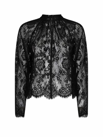 Self Portrait Womens Long-Sleeved Lace Blouse Black Polyamide Top