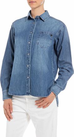 Replay Damen Jeanshemd Langarm aus Baumwolle, Medium Blue 009 (Blau), S