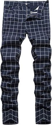 Generic Pantalon de costume à carreaux pour homme - Pantalon de travail élastique plissé à lavant plat - Pantalon de golf extensible - Pantalon de travail déc