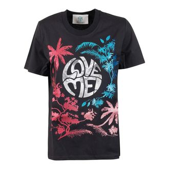 Alberta Ferretti Baumwoll-T-Shirt mit 555C Design - - Tops - Damen - Schwarzk - S