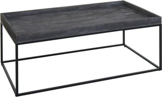 Mendler Table basse HWC-K71 - table basse table dappoint - bois massif m&eacute;tal 46x110x60cm - gris fonc&eacute;