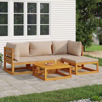 vidaXL 5-tlg. Garten-Lounge-Set mit Taupe Kissen Massivholz - Vidaxl