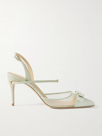 Jennifer Chamandi Vittorio 85 Slingback-pumps Aus Elapheleder Mit Mesh- Und Lederbes&auml;tzen - Gr&uuml;n