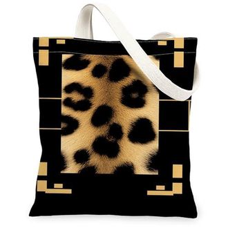 Generic Sacs fourre-tout en toile &agrave; imprim&eacute; l&eacute;opard, sacs d&eacute;picerie r&eacute;utilisables, sacs d&eacute;picerie r&eacute;utilisables &agrave; la mode, l&eacute;gers et lavables, noir, 13x15 Inc