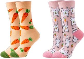 Generic Lot de 2 paires de chaussettes mi-mollet pour femme Motif lapin et radis, 2 pi&egrave;ces., Taille Unique