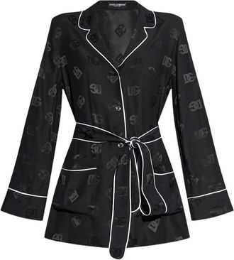 Dolce & Gabbana Femme, V&ecirc;tements de nuit et de d&eacute;tente, Noir, Taille: 36 FR Chemise de pyjama en jacquard de satin de soie &agrave; manches longues