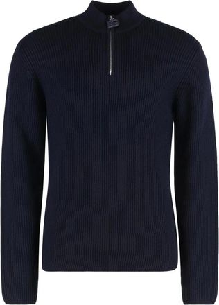 Dolce & Gabbana Homme, Pulls, Bleu, Taille: M Ribbed Quarter-Zip Mock Neck Sweater