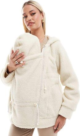 Mama Licious Mamalicious Maternity - 3-in-1-Umstandsjacke aus Teddyfell in Cremeweiß mit abnehmbarer Bahn vorne