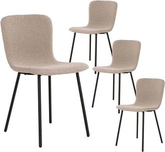 Altobuy LASLO - Lot de 4 Chaises Tissu Bouclé Beige Pieds Métal Noir