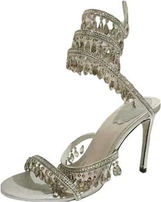 Generic YUJIEBB Sandales d&eacute;t&eacute; &agrave; talons hauts pour femme avec strass et perles de cheville serpent ficelle autour des chaussures de mariage sandales de gladiat