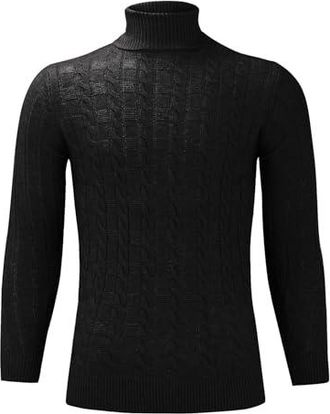 Generic Pull torsadé en tricot torsadé à col montant pour homme - Pull côtelé à manches longues - Pull chaud à col montant - Pull chaud, Noir, L