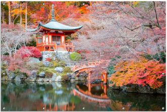 Wallario Outdoor-Poster f&uuml;r Garten oder Balkon Japanischer Herbstzauber, Motivbanner Gr&ouml;&szlig;e: ca. 120 x 180 cm, Outdoor-Bild