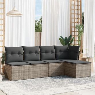 vidaXL 5-tlg. Garten-Sofagarnitur mit Kissen Grau Poly Rattan - Vidaxl