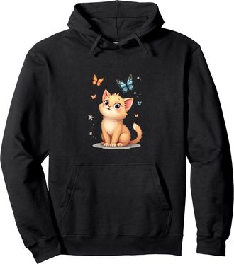 Mapanoli Design Niedliches K&auml;tzchen mit Schmetterlingen - niedlicher Katzenliebhaber Pullover Hoodie