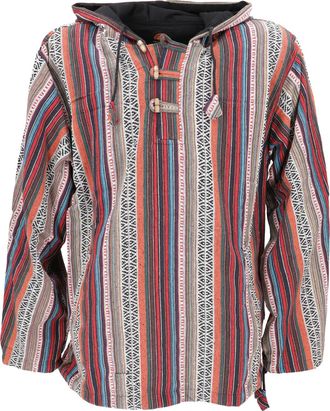 Guru Shop Goa Kapuzenshirt, Baja Hoodie, Boho Style Kapuzenpullover - Rot/braun, Herren, Baumwolle, Size:XXL