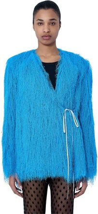 Dries Van Noten Femme, Vestes, Bleu, Taille: 36 FR Fringed Jacket