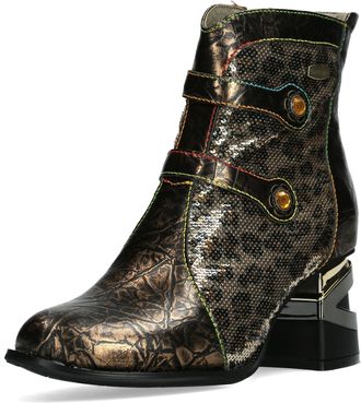 Laura Vita Damen Stiefelette mit Leopardenmuster Pailletten und Strass Orlyo 07, Gr&ouml;&szlig;e:38 EU, Farbe:Braun