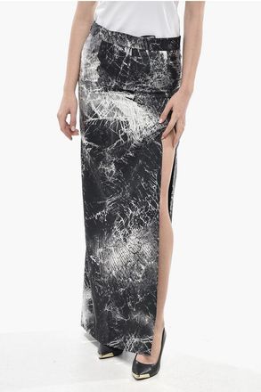 Alexander McQueen Printed Silk Satin Skirt With Slits size 40