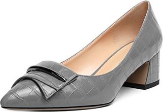 EDEFS Escarpins Femme Talon Bloc Bout Pointu - Boucle M&eacute;tallique &Eacute;l&eacute;gants pour F&ecirc;te Mariage et &Eacute;v&eacute;nements de Soir&eacute;e Crocodile Gris Taille EU43